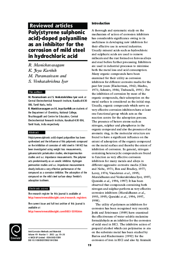 (PDF) Poly(styrene sulphonic acid)‐doped polyaniline as an inhibitor ...