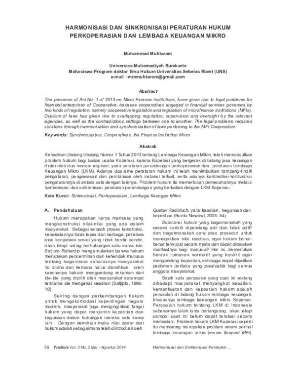 (PDF) Harmonisasi Dan Sinkronisasi Peraturan Hukum Perkoperasian Dan ...