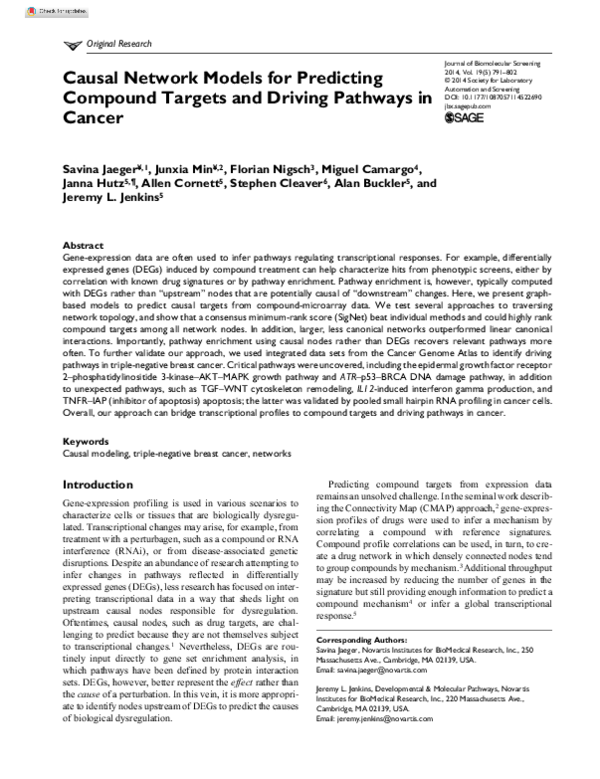 (PDF) Causal Network Models for Predicting Compound Targets and Driving ...