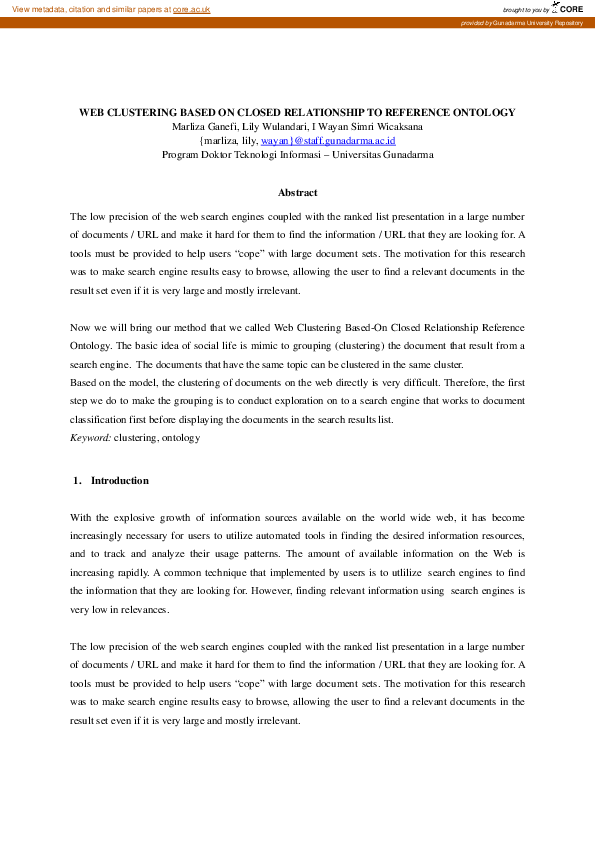 (PDF) Web Clustering Based on Closed Relationship to Reference Ontology