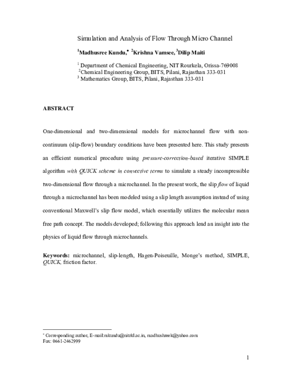 (PDF) Simulation and analysis of flow through microchannel