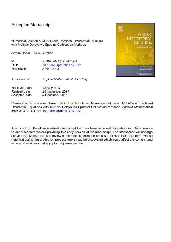 Pdf Numerical Solution Of Multi Order Fractional Differential