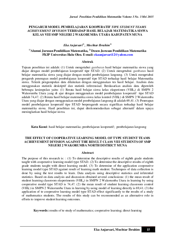 (PDF) Pengaruh Model Pembelajaran Kooperatif Tipe Student Teams Achievement Division Terhadap ...