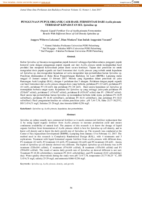 (PDF) Penggunaan Pupuk Organik Cair Hasil Fermentasi dari Azolla Pinnata terhadap Kepadatan Sel ...