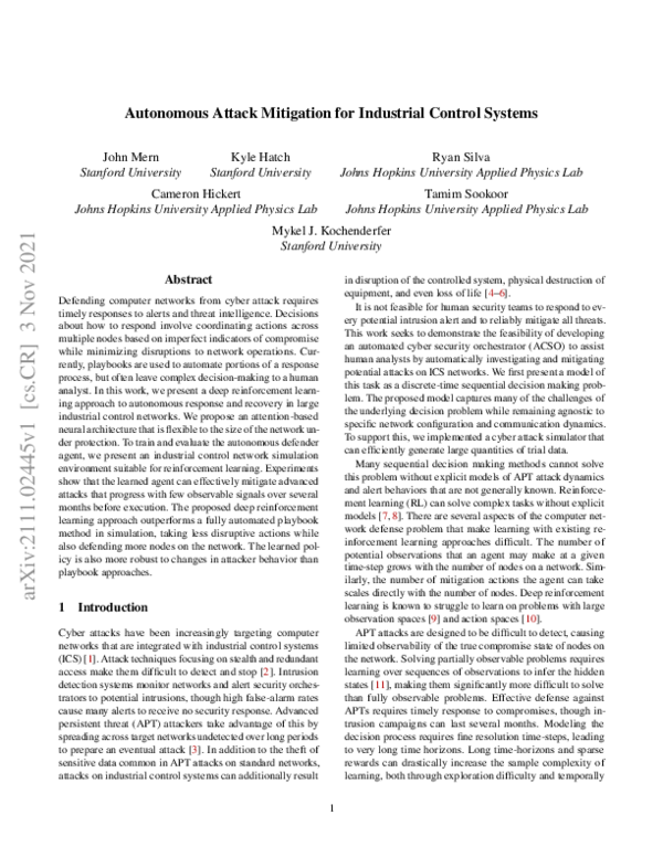 (PDF) Autonomous Attack Mitigation for Industrial Control Systems