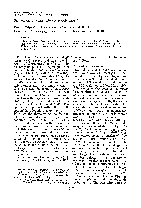 (PDF) Spines on diatoms: Do copepods care?1 | Richard Bohrer - Academia.edu