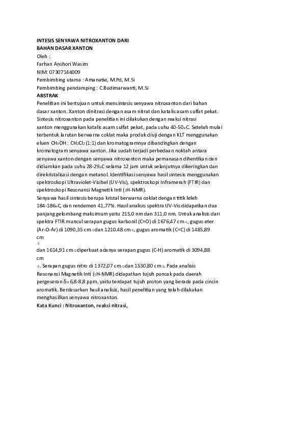 (DOC) Sintesis Senyawa Nitroxanton Daribahan Dasar Xanton