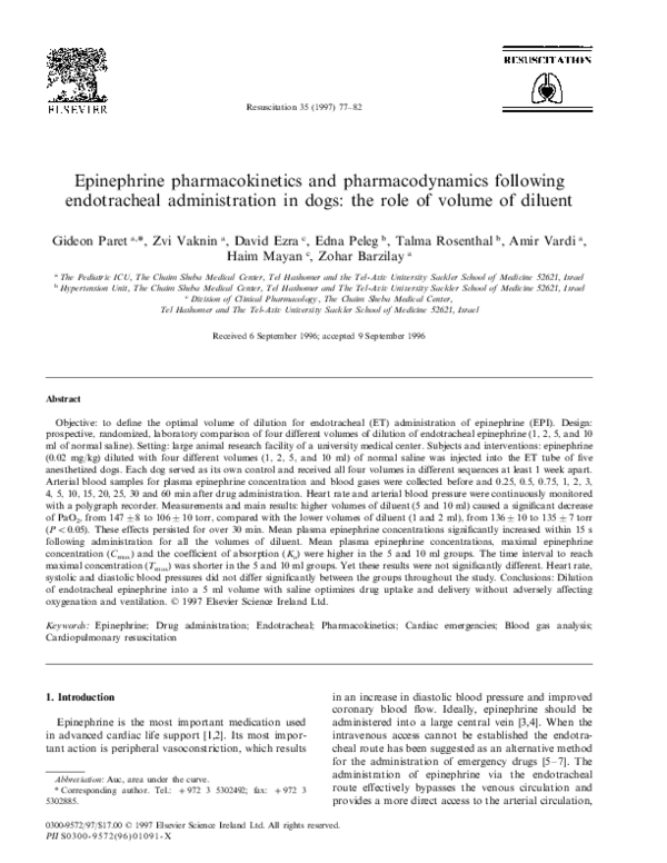 (PDF) Epinephrine pharmacokinetics and pharmacodynamics following ...