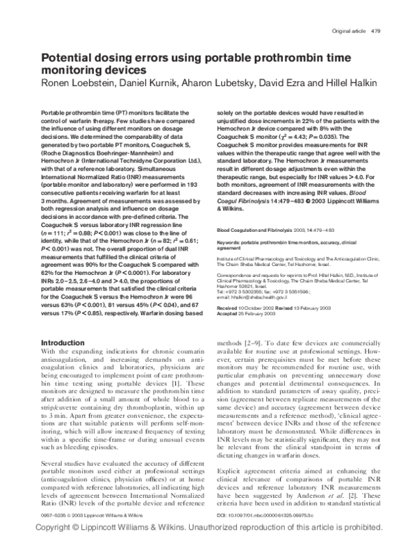 (PDF) Potential dosing errors using portable prothrombin time ...