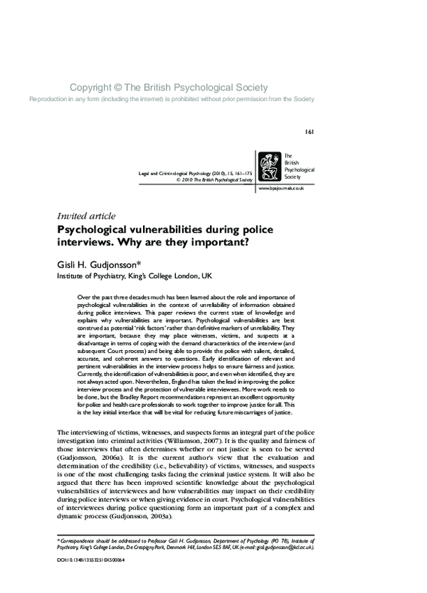 (PDF) Psychological vulnerabilities during police interviews. Why are ...