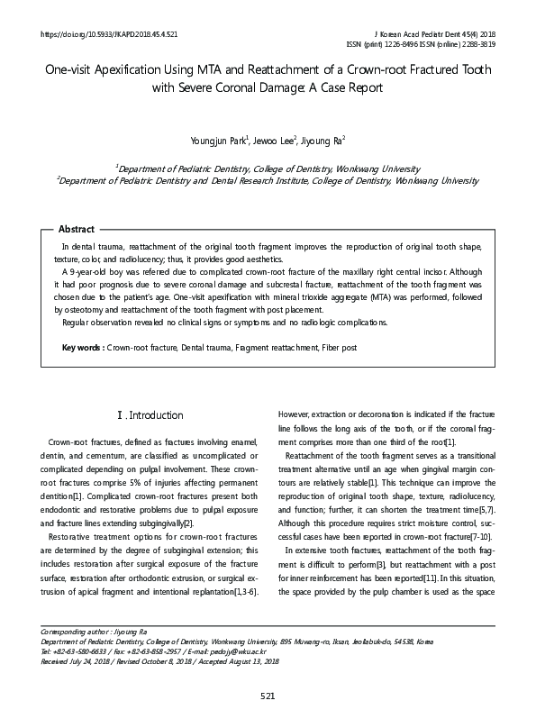 (PDF) One-visit Apexification Using MTA and Reattachment of a Crown ...