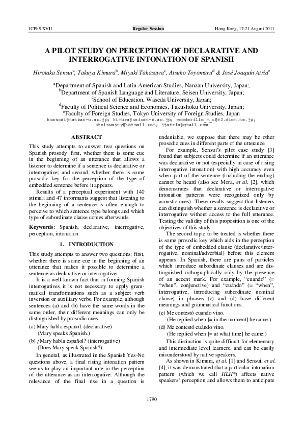 (PDF) A Pilot Study on Perception of Declarative and Interrogative ...