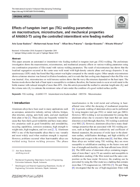 (PDF) Effects of tungsten inert gas (TIG) welding parameters on ...