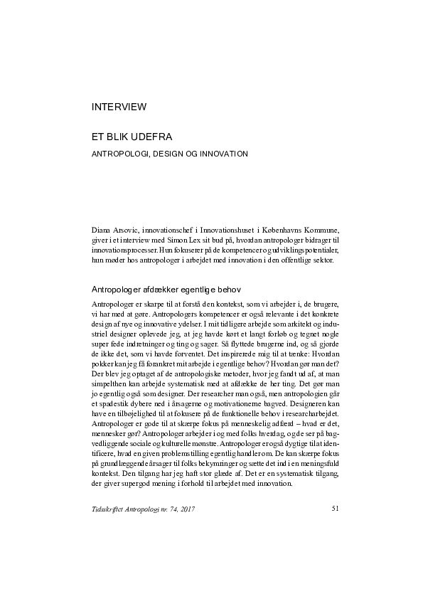 (PDF) Interview med Diana Arsovic: ET BLIK UDEFRA - ANTROPOLOGI, DESIGN ...
