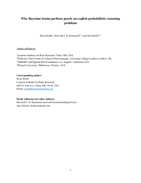 (PDF) Why Bayesian brains perform poorly on explicit probabilistic reasoning problems