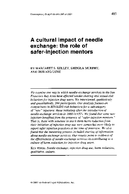 (PDF) A Cultural Impact of Needle Exchange: The Role of Safer-Injection ...