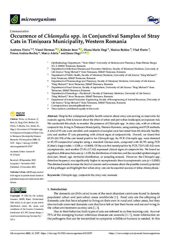 (PDF) Occurrence of Chlamydia spp. in Conjunctival Samples of Stray ...