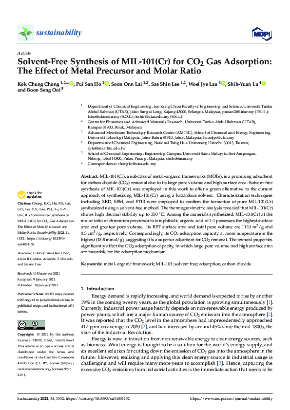 (PDF) Solvent-Free Synthesis of MIL-101(Cr) for CO2 Gas Adsorption: The Effect of Metal ...