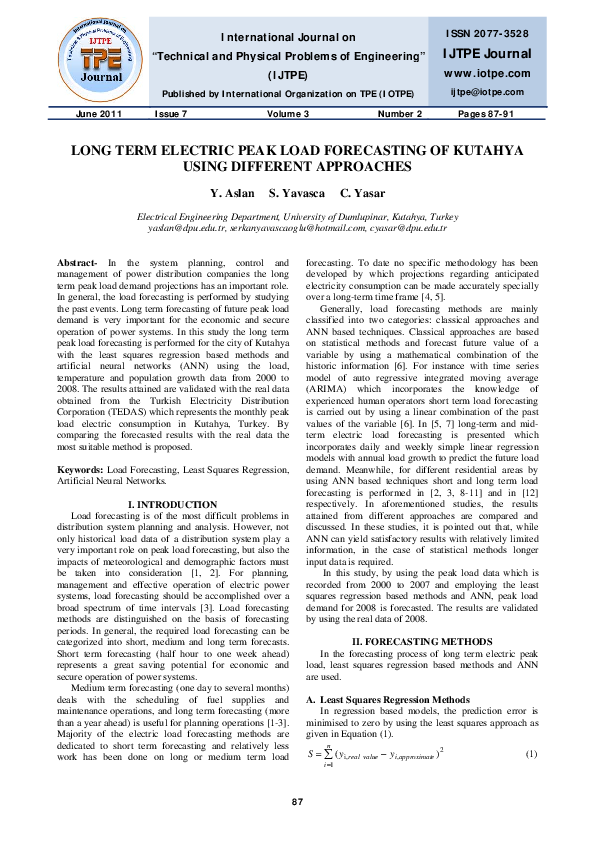 (PDF) Long Term Electric Peak Load Forecasting of Kutahya Using ...