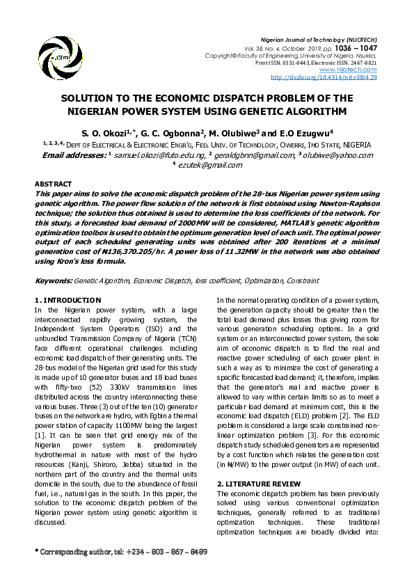 (PDF) Solution to scalarized environmental economic power dispatch problem by using genetic ...