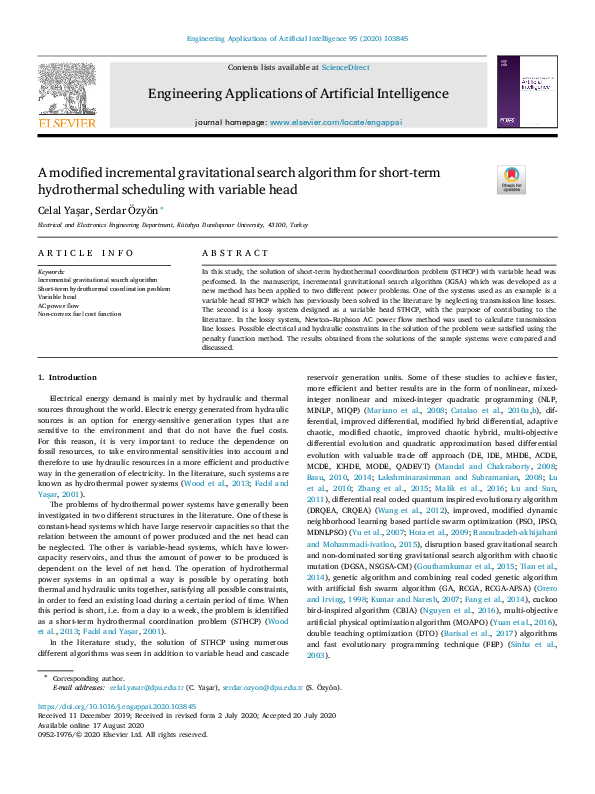 Pdf A Modified Incremental Gravitational Search Algorithm For Short Term Hydrothermal