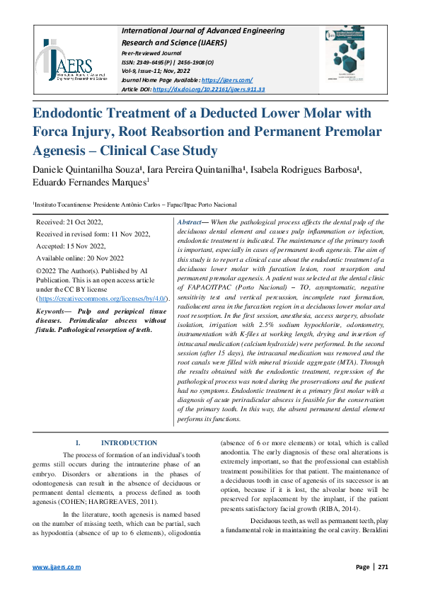 (PDF) Endodontic Treatment of a Deducted Lower Molar with Forca Injury ...