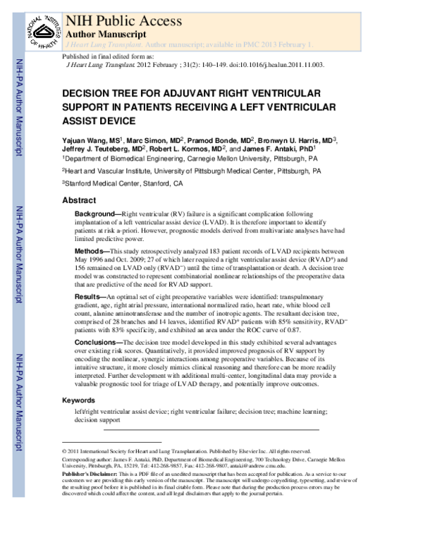 (PDF) Decision tree for adjuvant right ventricular support in patients ...