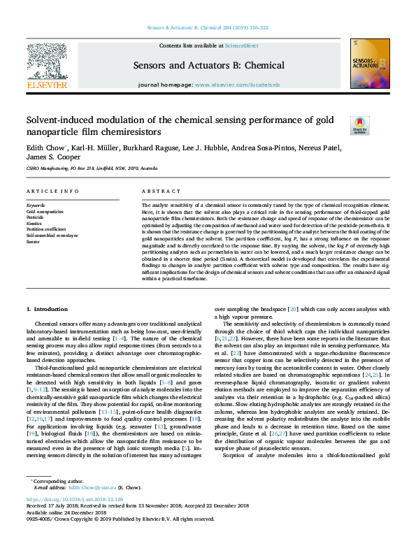 (PDF) Solvent-induced modulation of the chemical sensing performance of ...
