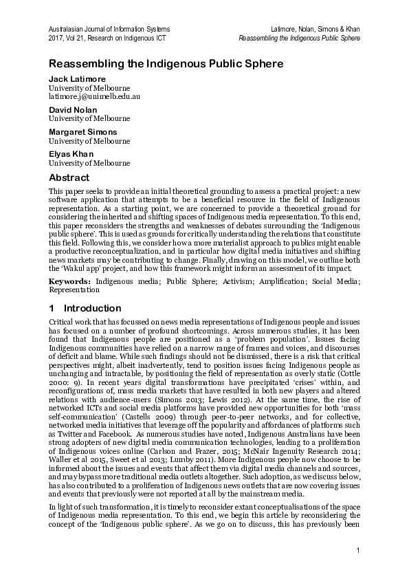 (PDF) Reassembling the Indigenous Public Sphere