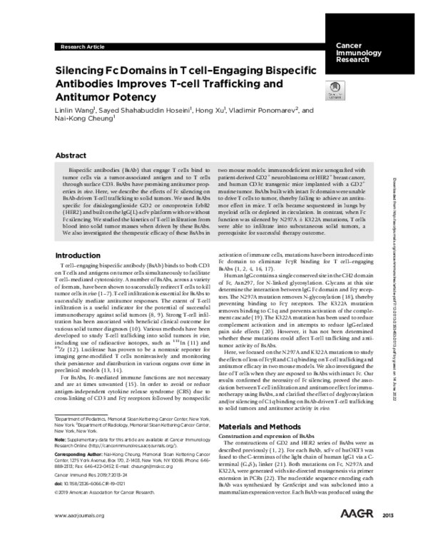 (PDF) Silencing Fc Domains in T cell–Engaging Bispecific Antibodies ...