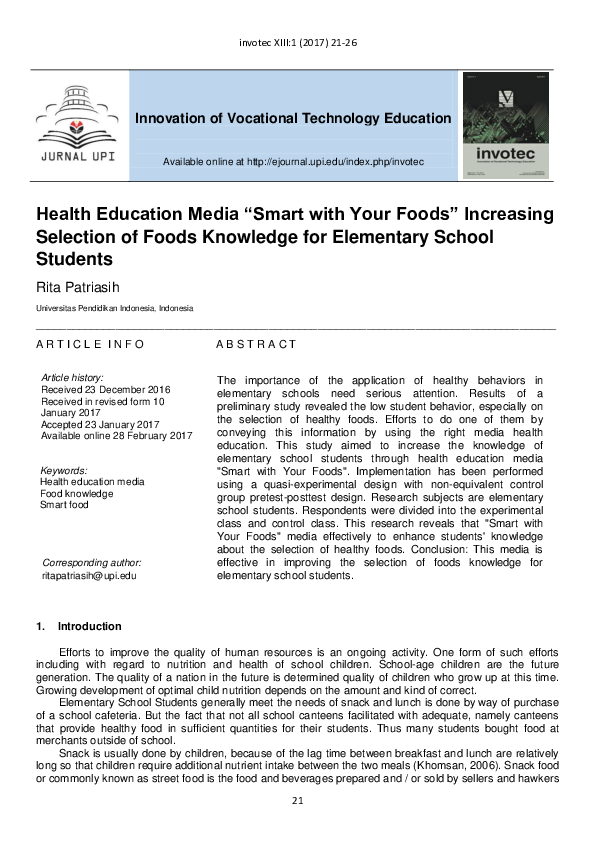 (PDF) Health Education Media “Smart with Your Foods” Increasing Selection of Foods Knowledge for ...