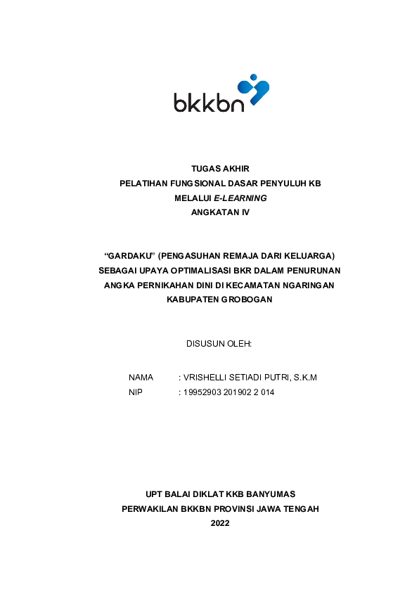 (PDF) “GARDAKU” (PENGASUHAN REMAJA DARI KELUARGA) SEBAGAI UPAYA OPTIMALISASI BKR DALAM PENURUNAN ...