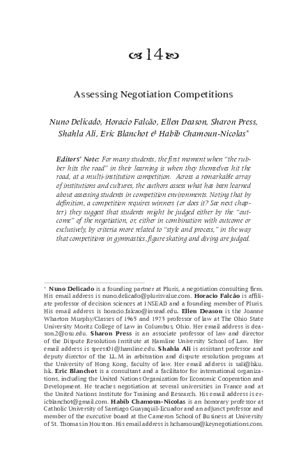 (PDF) a 14 b Assessing Negotiation Competitions