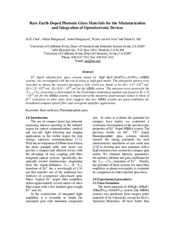 (PDF) Rare Earth Doped Photonic Glass Materials for the Miniaturization ...