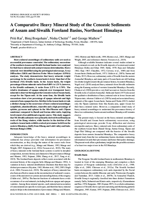 (PDF) A Comparative Heavy Mineral Study of the Cenozoic Sediments of ...