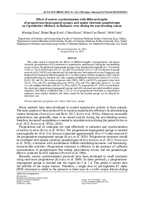 (PDF) Effect of oestrus synchronization with different lengths of ...