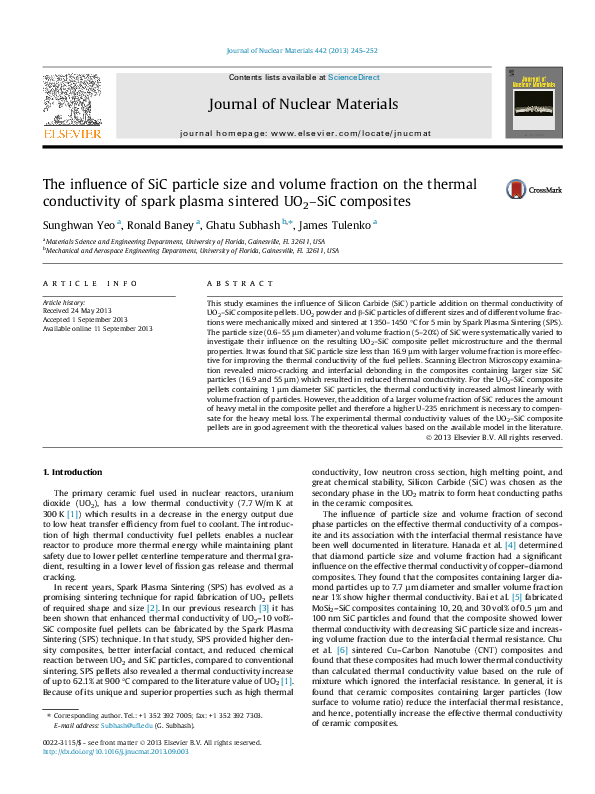 Pdf Sic Size And Volume Impact On Uo2 Conductivity