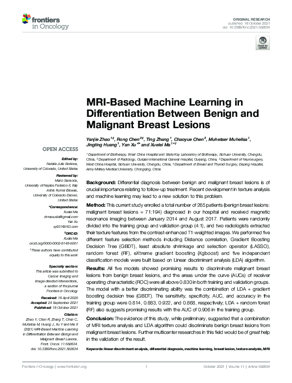 (PDF) MRI-Based Machine Learning in Differentiation Between Benign and ... (PDF) MRI-Based Machine Learning in Differentiation Between Benign and ...