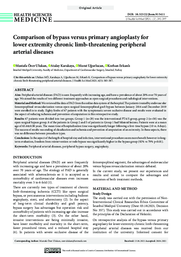 (PDF) Comparison of bypass versus primary angioplasty for lower ...