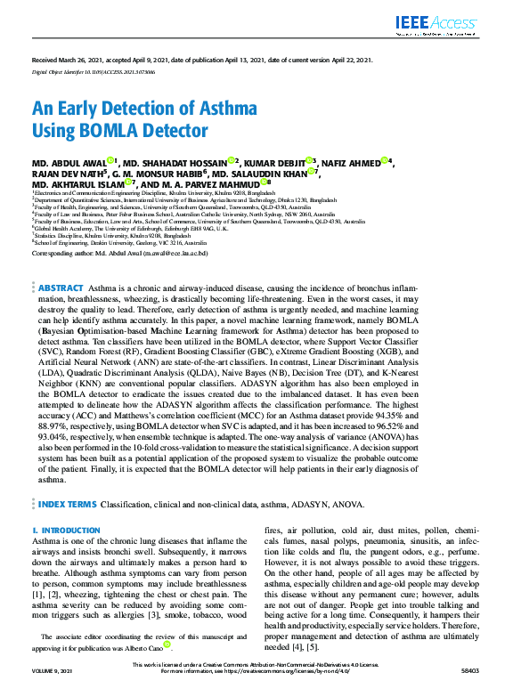 (PDF) An Early Detection of Asthma Using BOMLA Detector