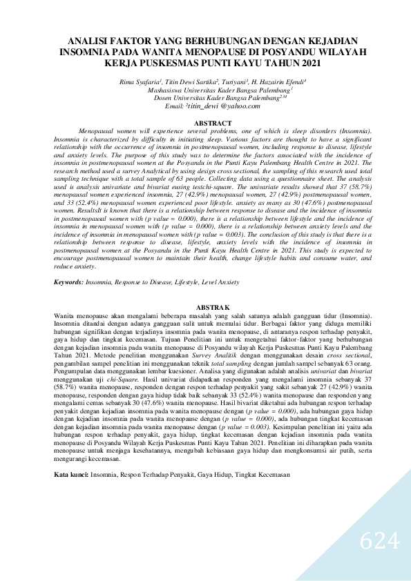 (PDF) Analisi Faktor Yang Berhubungan Dengan Kejadian Insomnia Pada ...