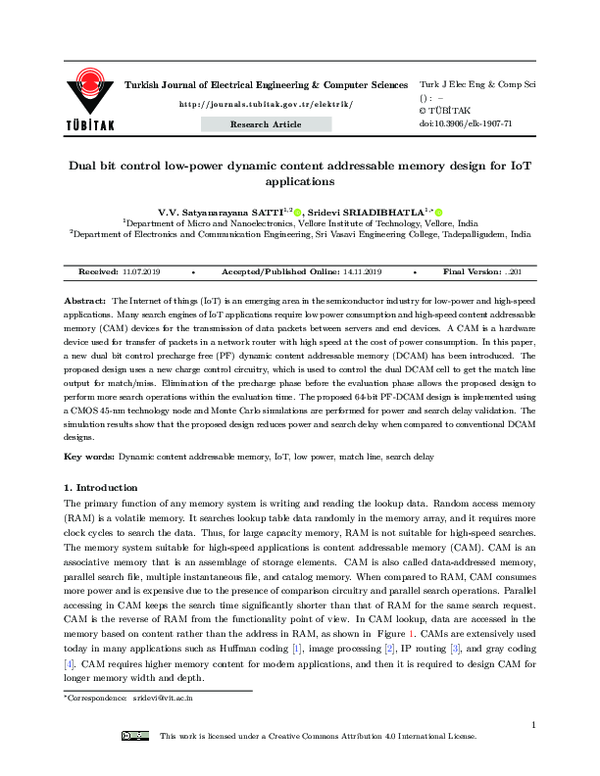 (PDF) Dual bit control low-power dynamic content addressable memory design for IoT applications