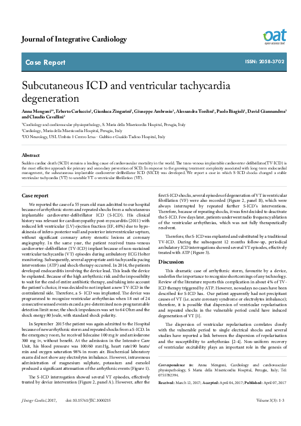 Pdf Subcutaneous Icd And Ventricular Tachycardia Degeneration