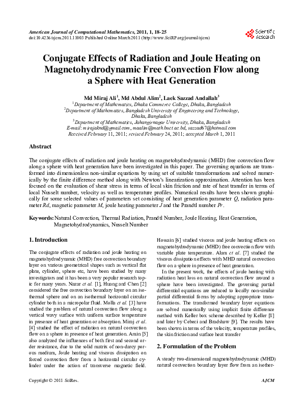 Pdf Conjugate Effects Of Radiation And Joule Heating On Magnetohydrodynamic Free Convection