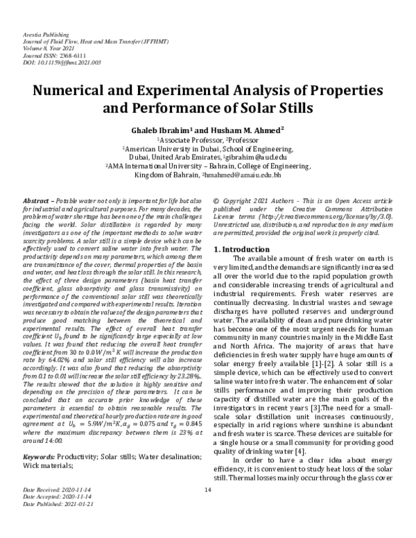 (PDF) Numerical and Experimental Analysis of Properties and Performance ...