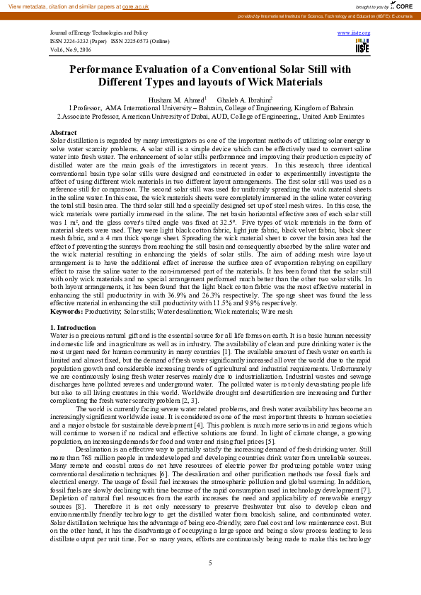 Pdf Performance Evaluation Of A Conventional Solar Still With