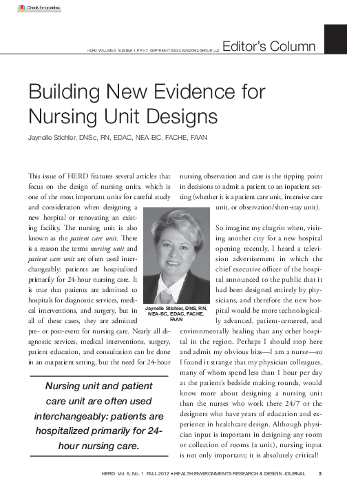 (PDF) Building New Evidence for Nursing Unit Designs