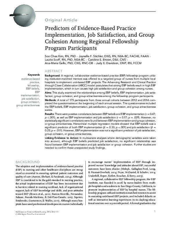 (PDF) Predictors of Evidence-Based Practice Implementation, Job Satisfaction, and Group Cohesion ...