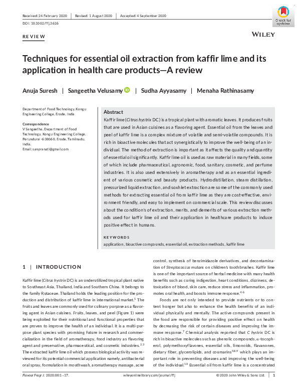 (PDF) Techniques for essential oil extraction from kaffir lime and its application in health ...