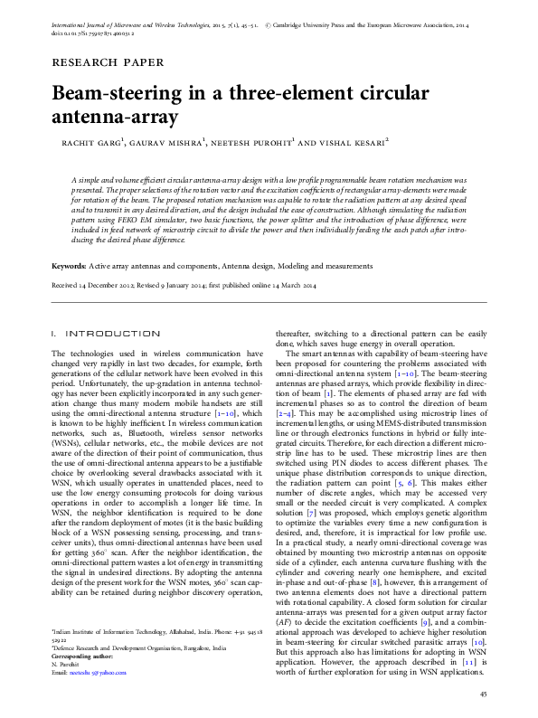 (PDF) Beam-steering in a three-element circular antenna-array